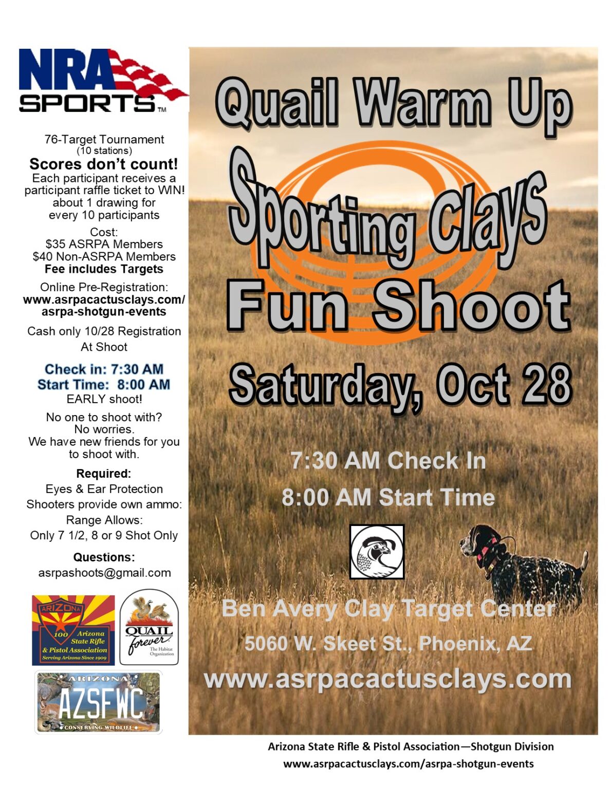 Quail Warm Up Sporting Clays FUN SHOOT - Arizona State Rifle and Pistol ...